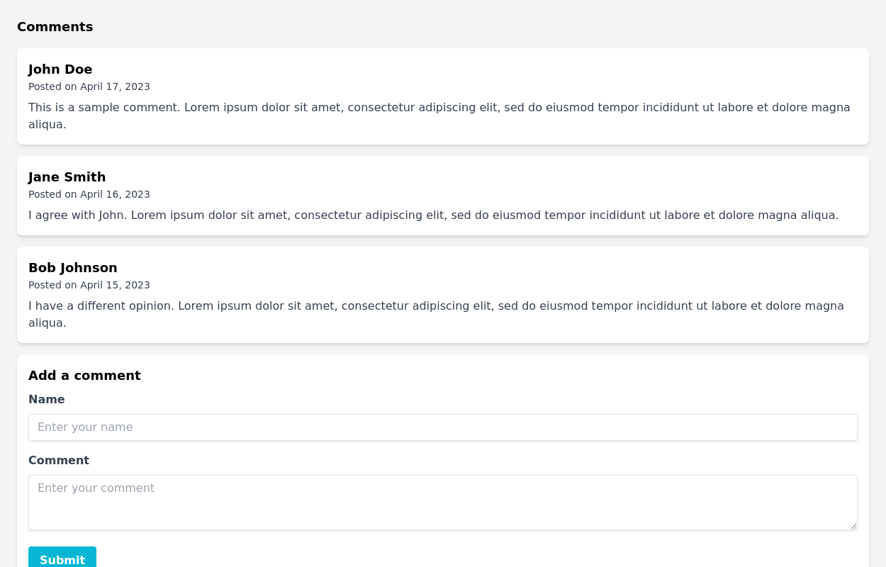 16 Free Comment Section Examples In Tailwind Css