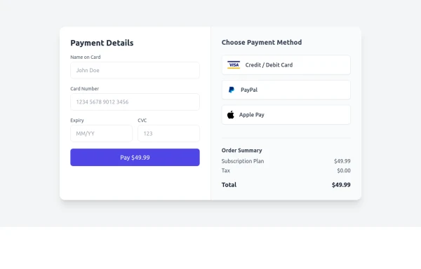 Payment Form Tailwind Css Example