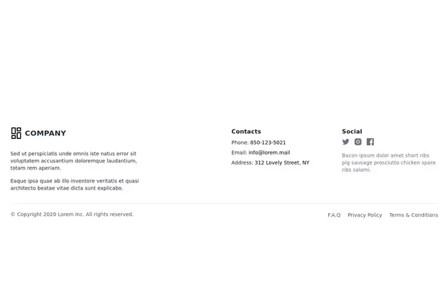 Footer With Social Media Buttons Tailwind Css Example