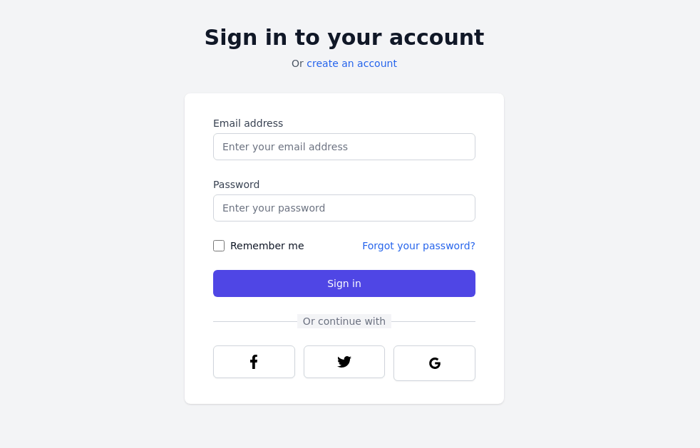 Login Form With Social Login Buttons Tailwind Css Example