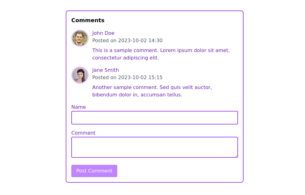 User Comments Section Tailwind Css Example